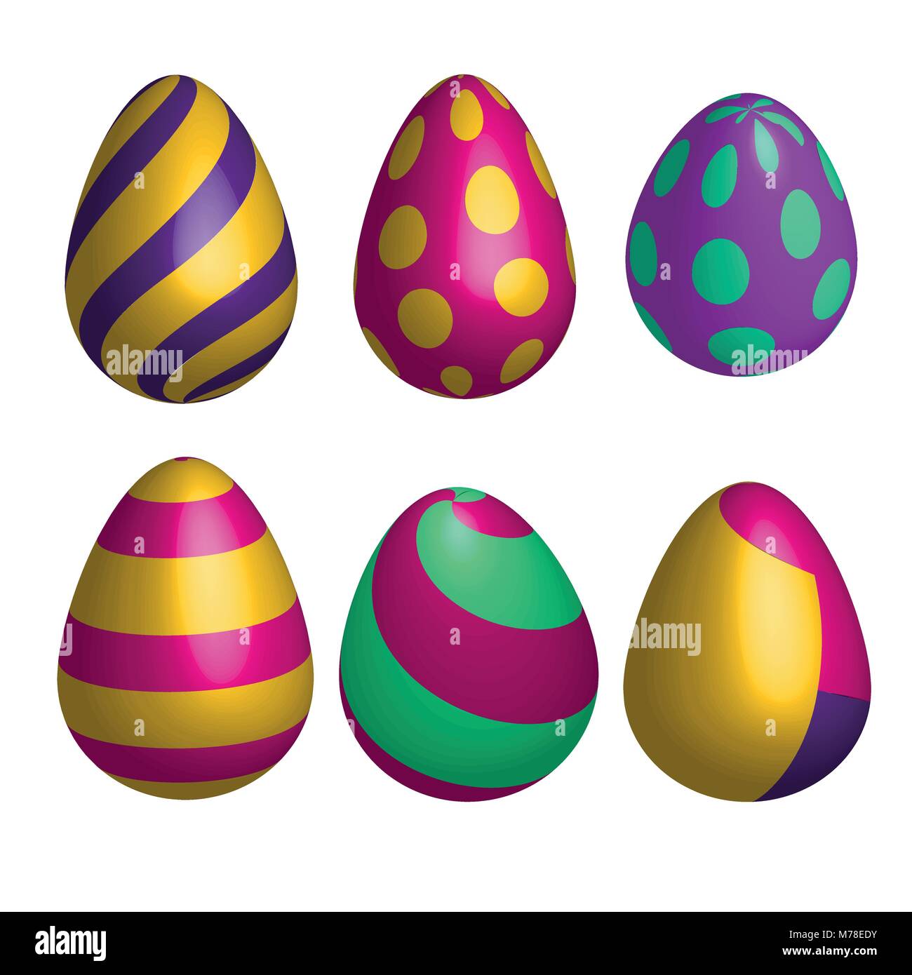 Vector set of realistic happy easter eggs in different forms isolated ...