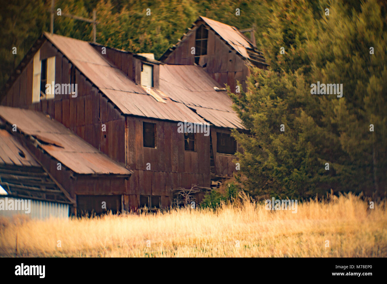 A rusty, corrugated steel building near the Henderson Creek Mine, on ...