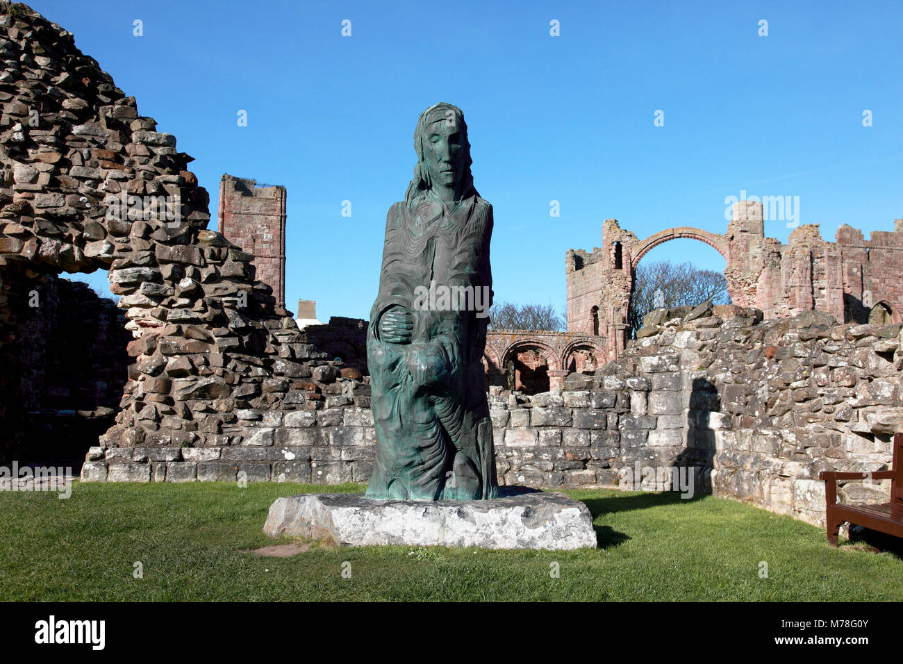 The statue of Saint Cuthbert by Fenwick Lawson placed at Lindisfarne ...