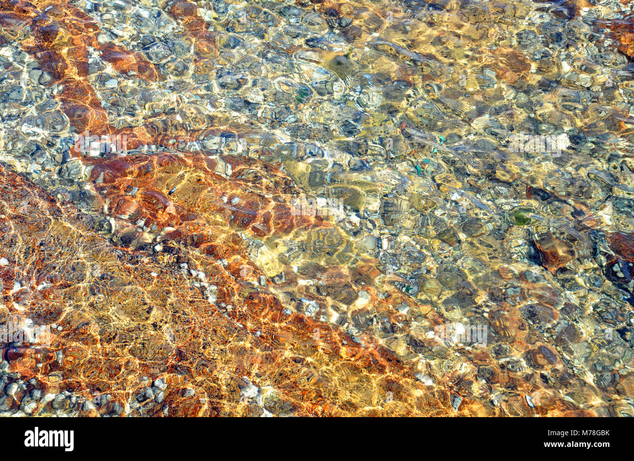 Rocks make coloured patterns seen through the seawater at Beidaihe ...
