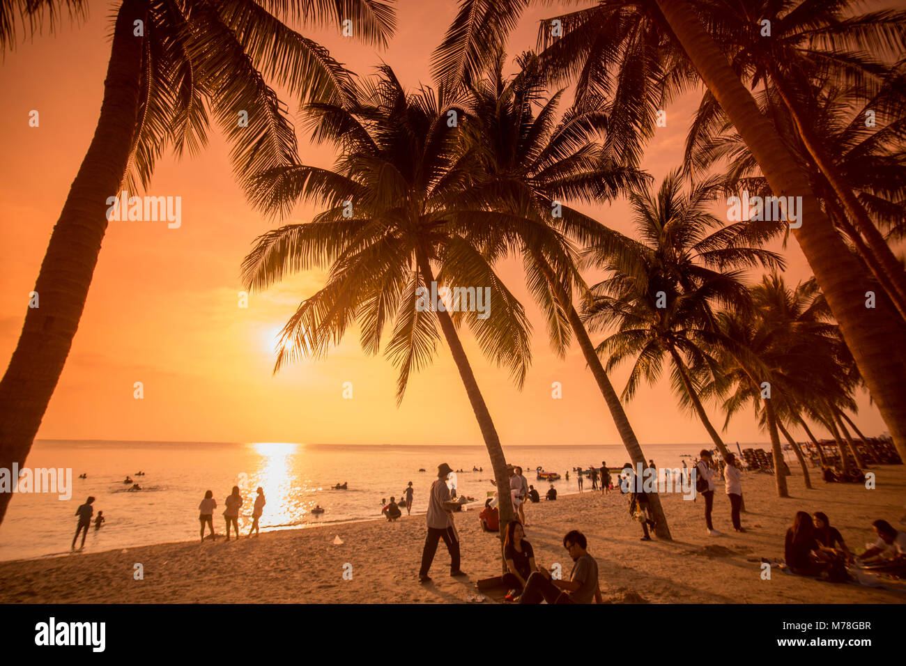 the Bang Saen Beach at the Town of Bangsaen in the Provinz Chonburi in ...