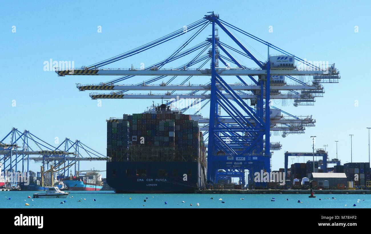 The container port in Malta. Malta Freeport. From Pretty Bay Stock ...