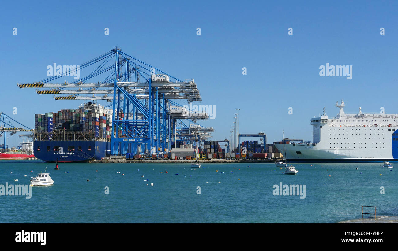Container vessels being loaded. The container port in Malta. Malta ...