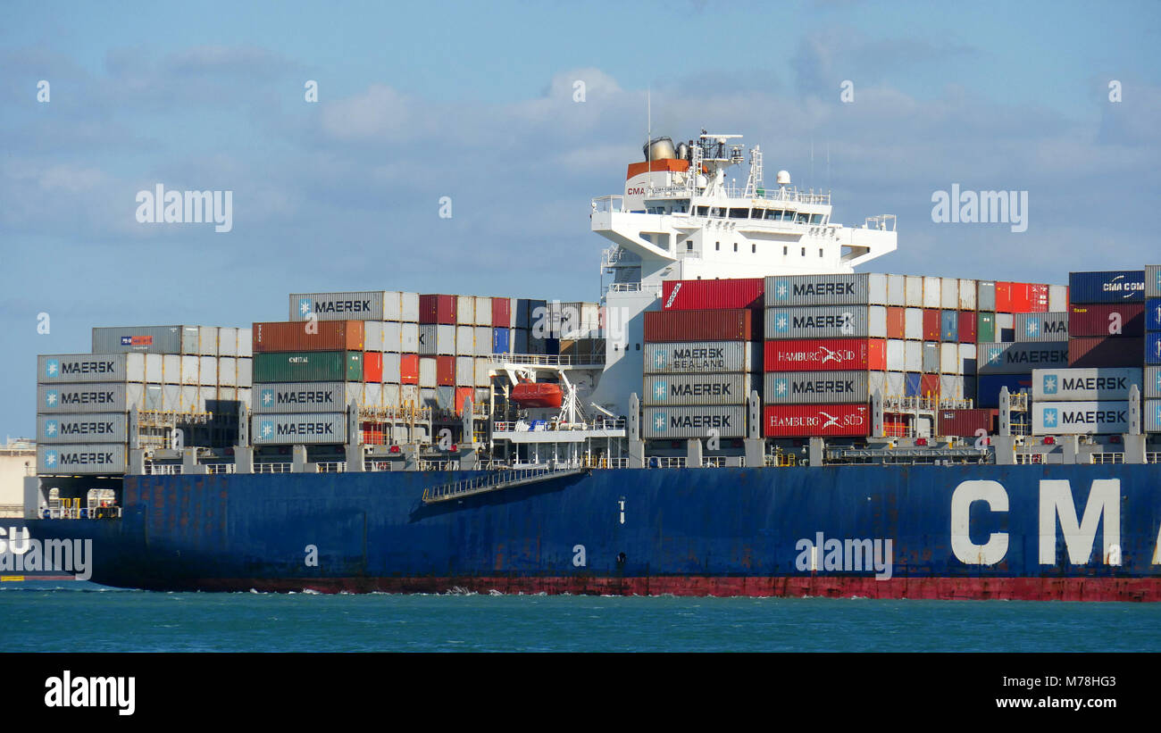 A container ship entering the container port in Malta. Malta Freeport ...