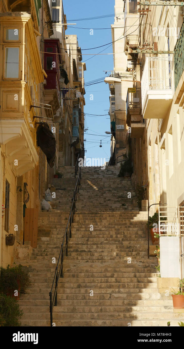 Narrow steps in Valletta, Malta to illustrate the differences in level ...