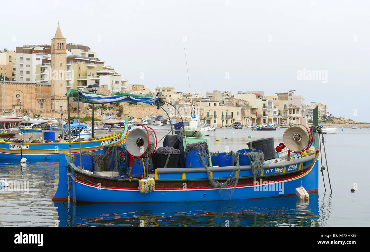 Fishing boats in the harbour and the waterfront at BellaVista in Malta ...