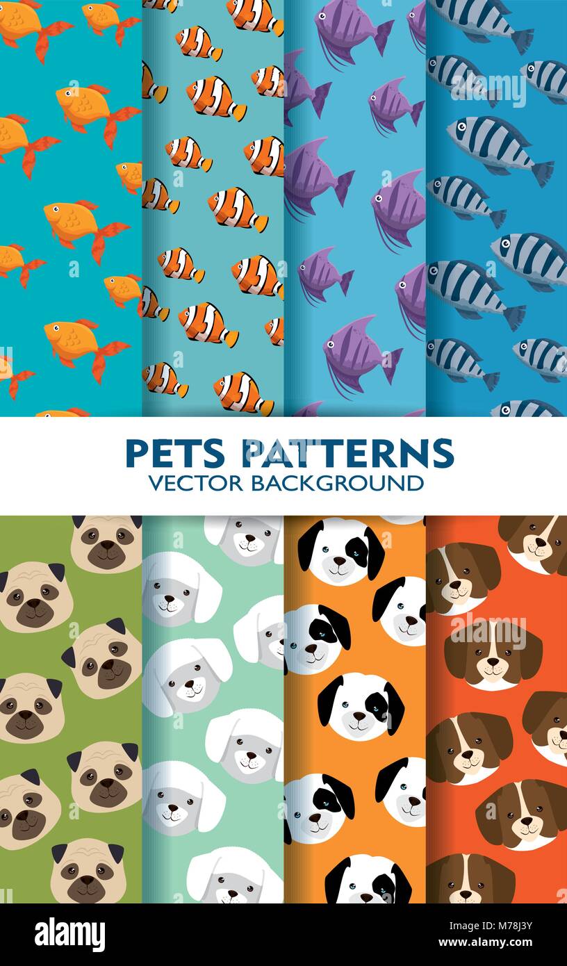 set pets patterns backgrouns vector illustration design Stock Vector ...
