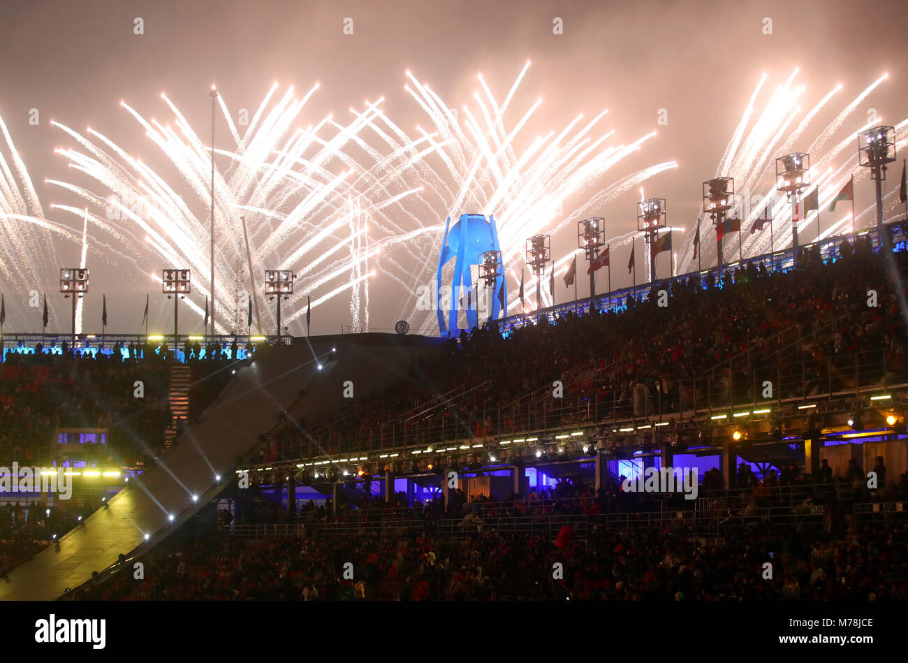 Fireworks are set off during the opening ceremony of the PyeongChang ...