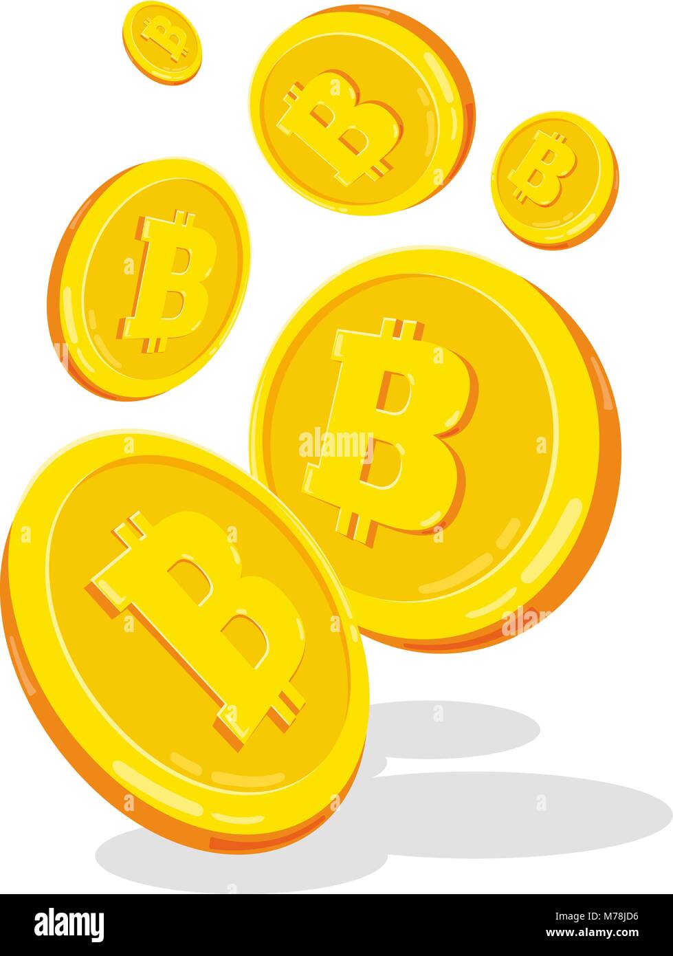 Bitcoin. 2D cartoon bit coin. Digital currency. Cryptocurrency. Golden ...