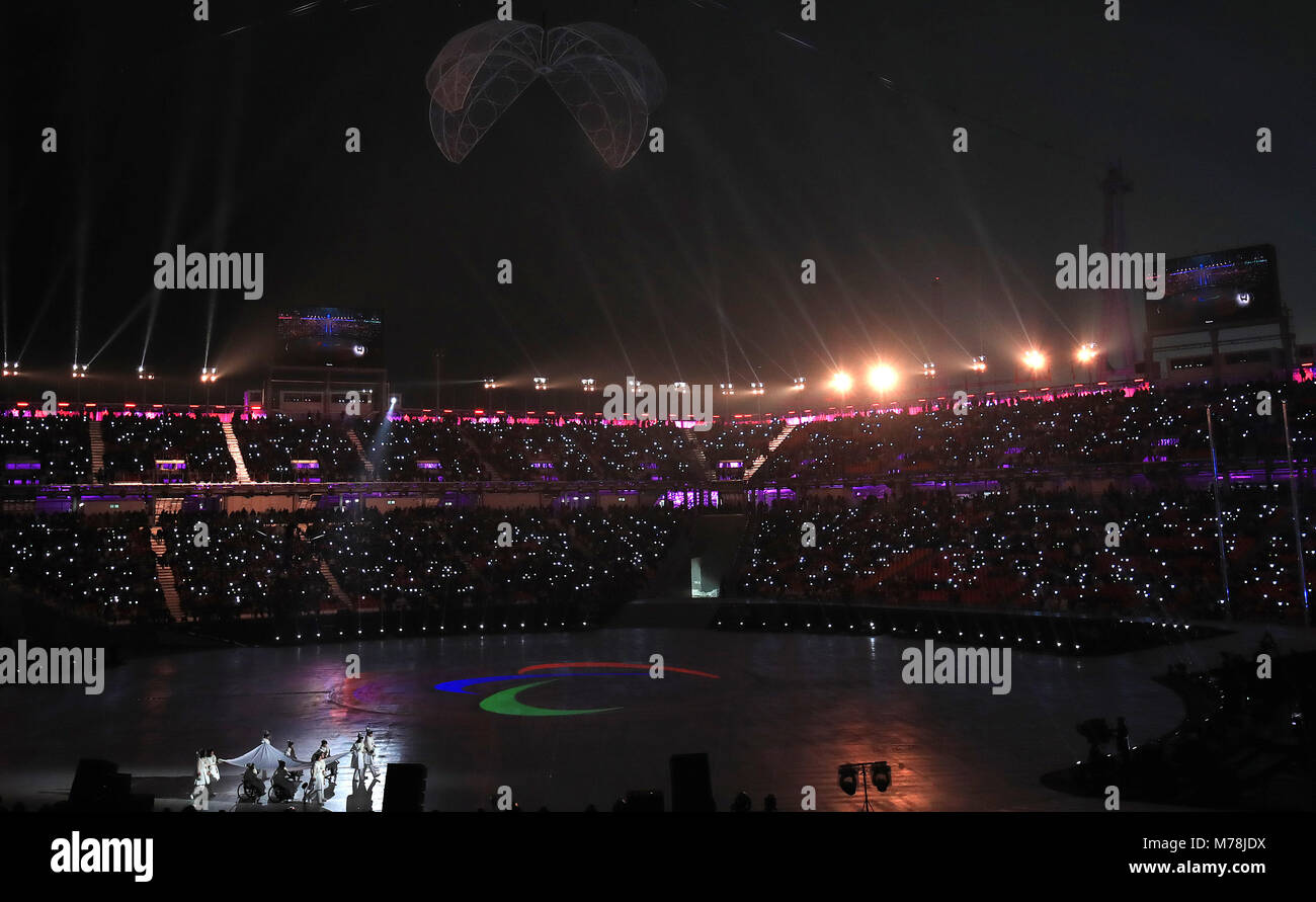 The Paralympic flag is carried out during the opening ceremony of the ...