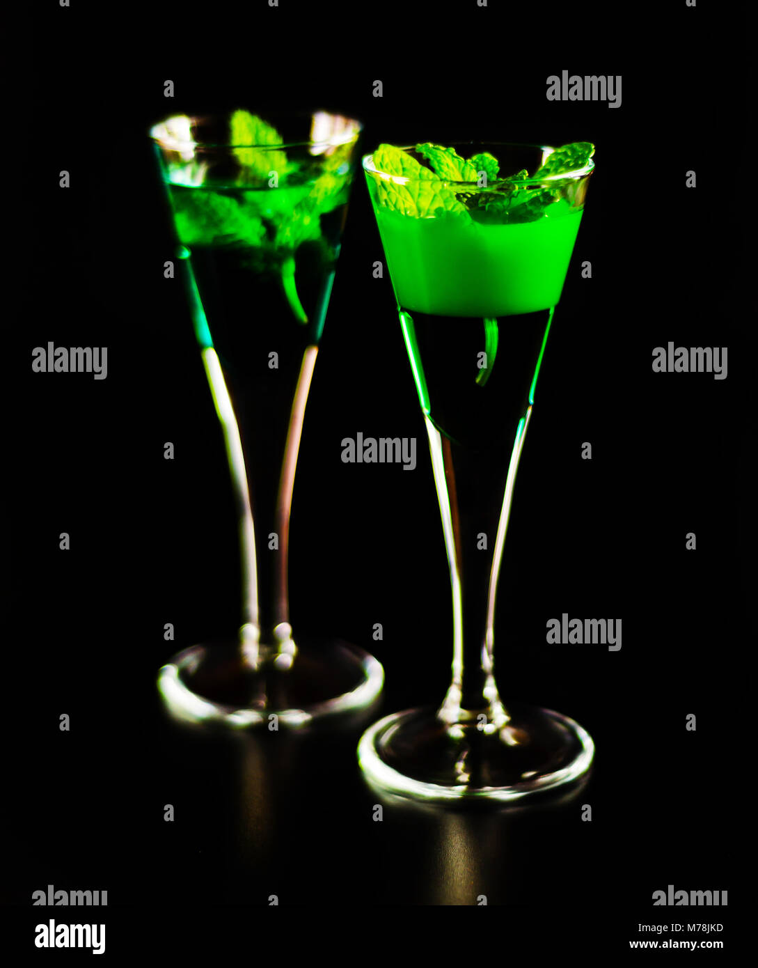 green mint liqueur, refreshing drink with fresh mint, energizing ...