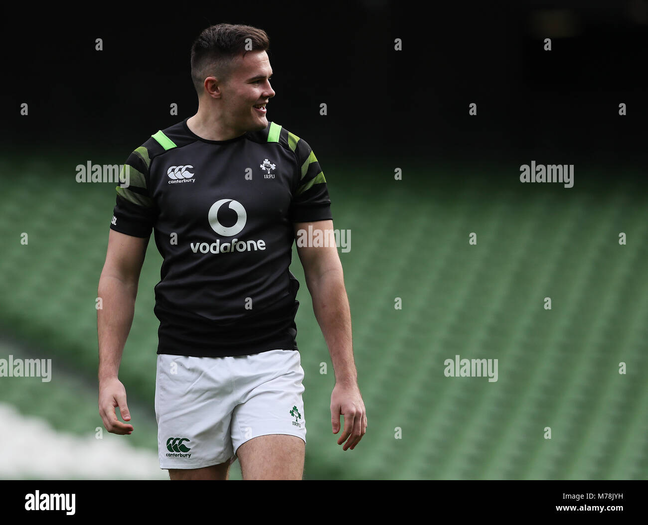 Ireland's Jacob Stockdale during the captain's run at The Aviva Stadium ...
