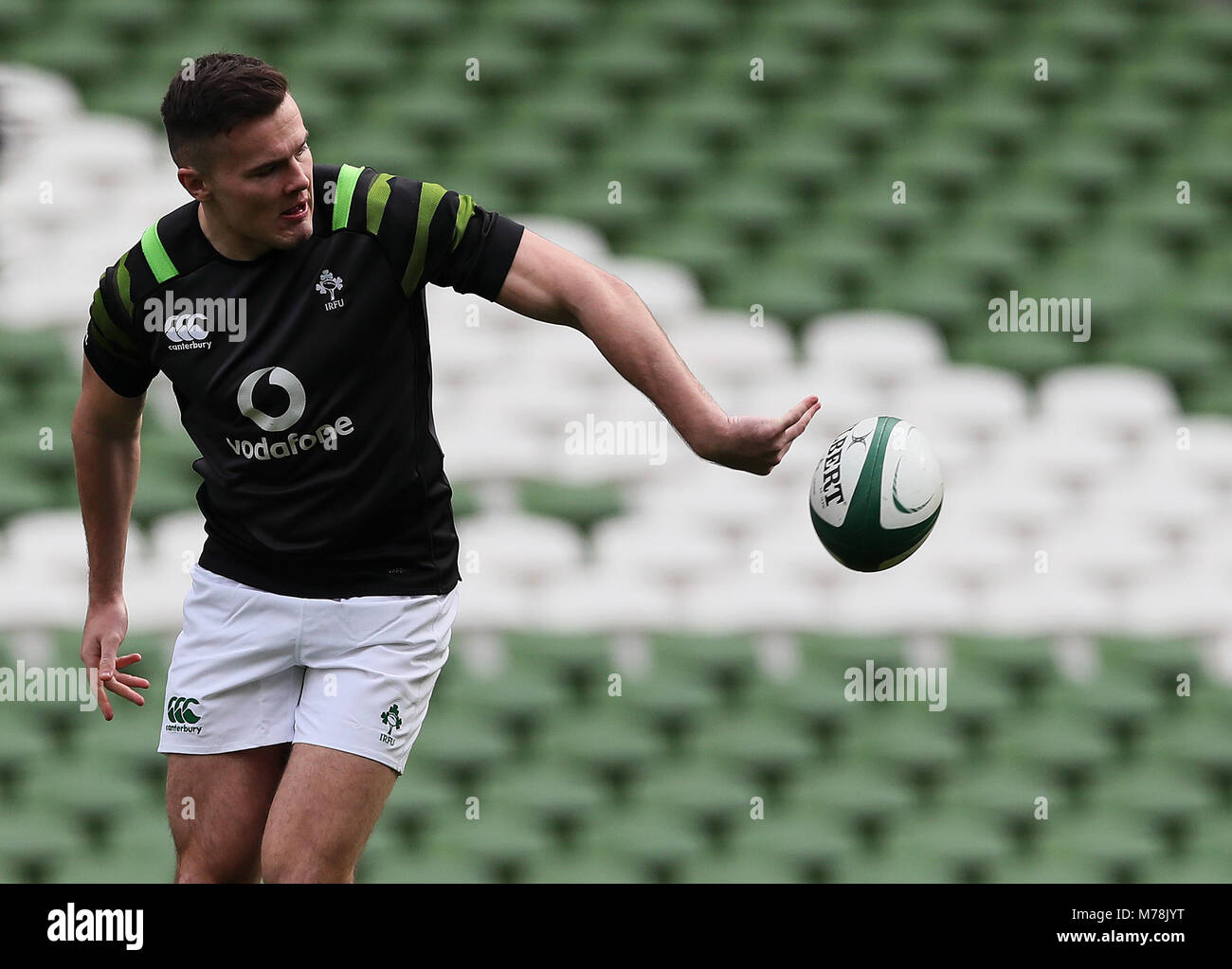 Ireland's Jacob Stockdale during the captain's run at The Aviva Stadium ...