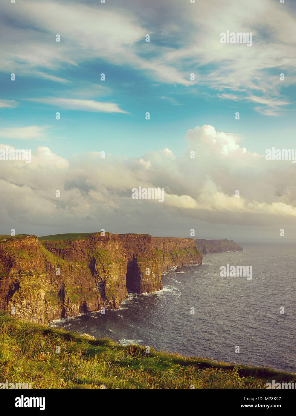 beautiful vintage styled irish landscape from the cliffs of moher in ...