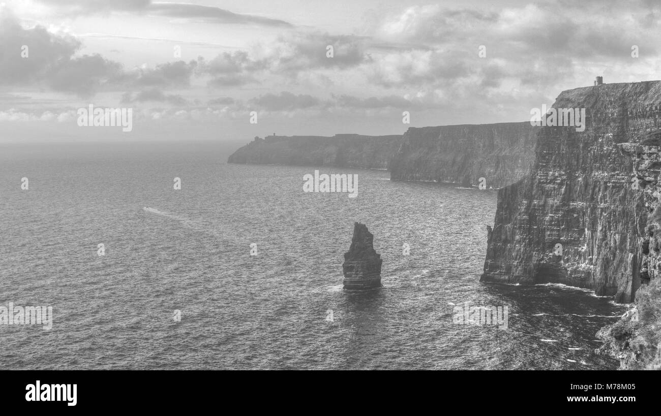 epic black and white photograph of the world famous cliffs of moher in ...