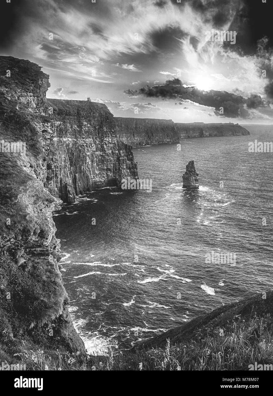 epic black and white photograph of the world famous cliffs of moher in ...