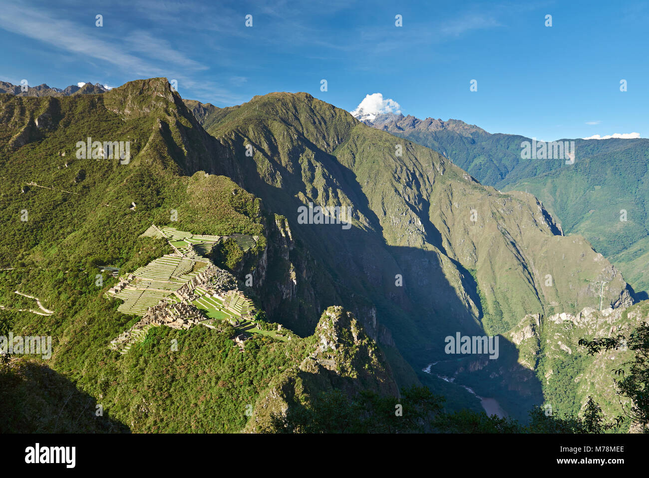 Ancient city machu picchu in Peru aerial view. Old peruvian inca ...
