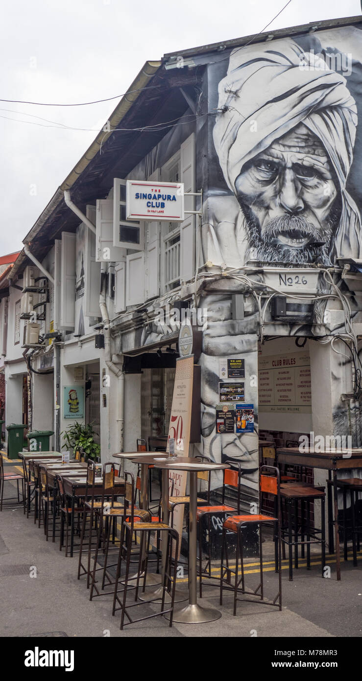 A mural on the side of a popular bar in Haji Lane, Rochor, Singapore ...