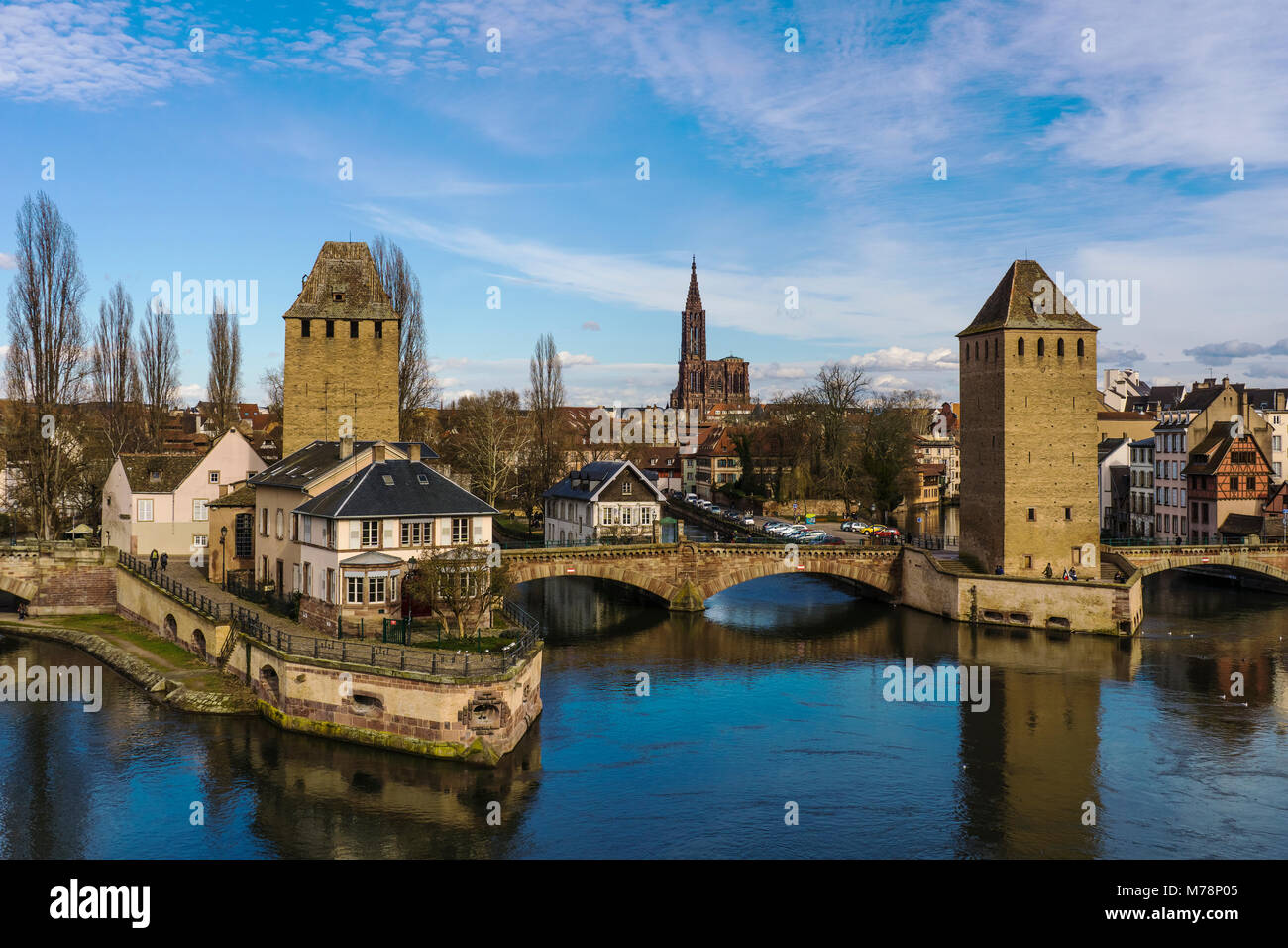 Cityscape of Strasbourg from the Covered Bridges with its medieval ...