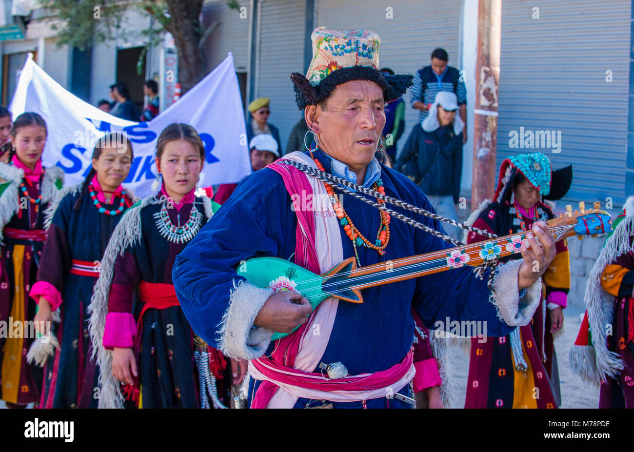 Unidentified Ladakhi people with traditional costumes participates in ...