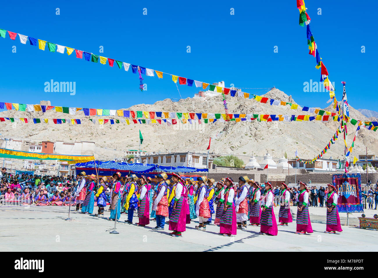 Unidentified Ladakhi people with traditional costumes participates in ...