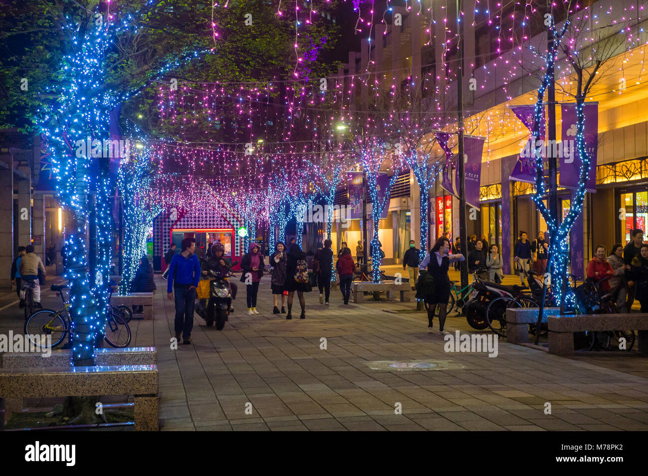 Christmas lights and decorations in downtown Taipei Taiwan Stock Photo ...