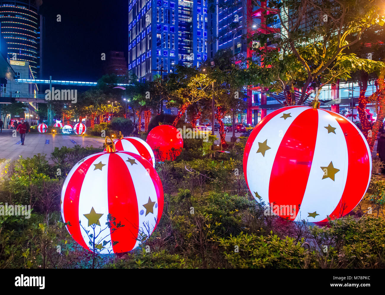 Christmas lights and decorations in downtown Taipei Taiwan Stock Photo ...