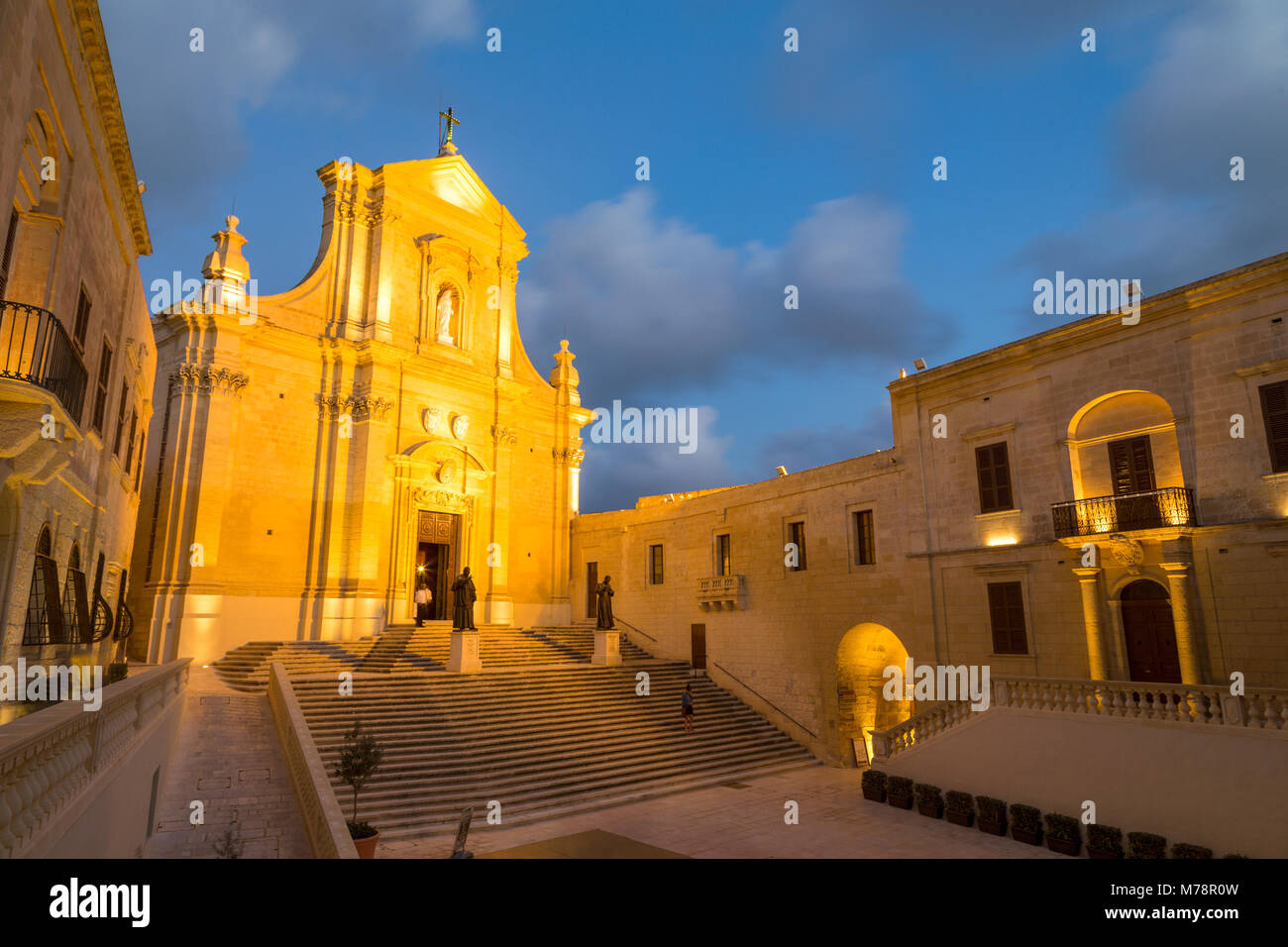 The Catedral de Rabat at night in the ancient citadel of Victoria ...