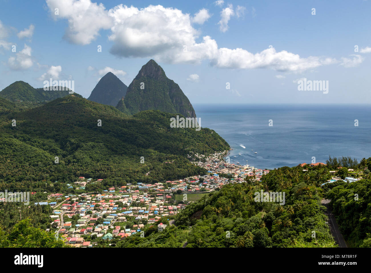 The town of Soufriere with the Pitons, UNESCO World Heritage Site ...