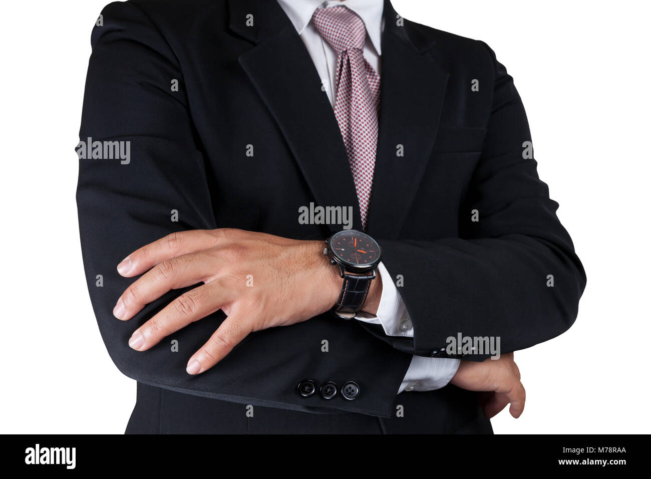 Businessman with wrist watch isolated on white Stock Photo - Alamy