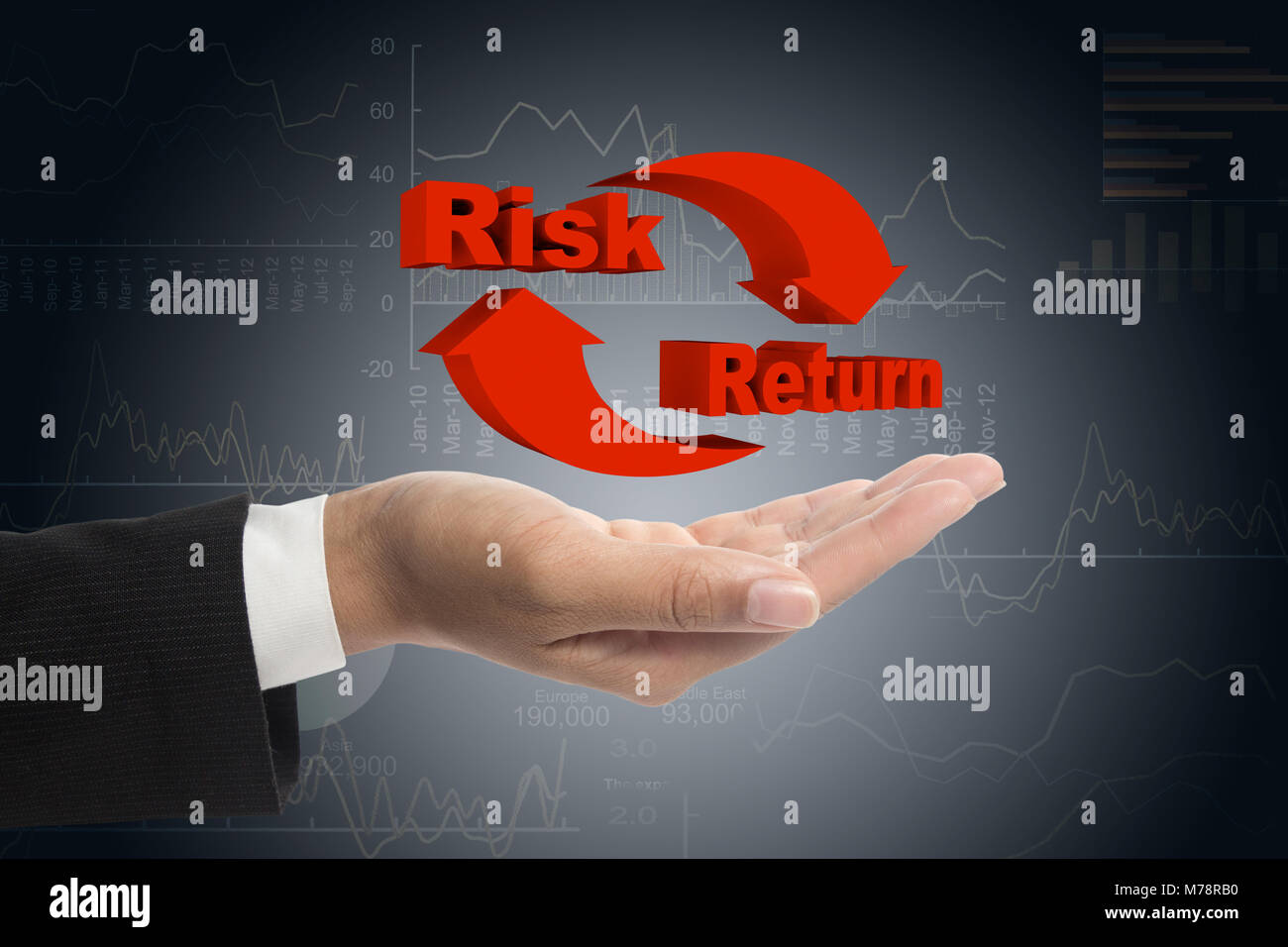 Risk and return symbol on hands Stock Photo - Alamy