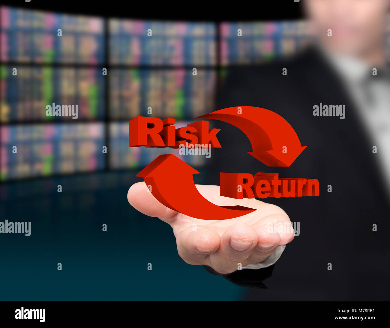 Risk and return symbol on hands Stock Photo - Alamy