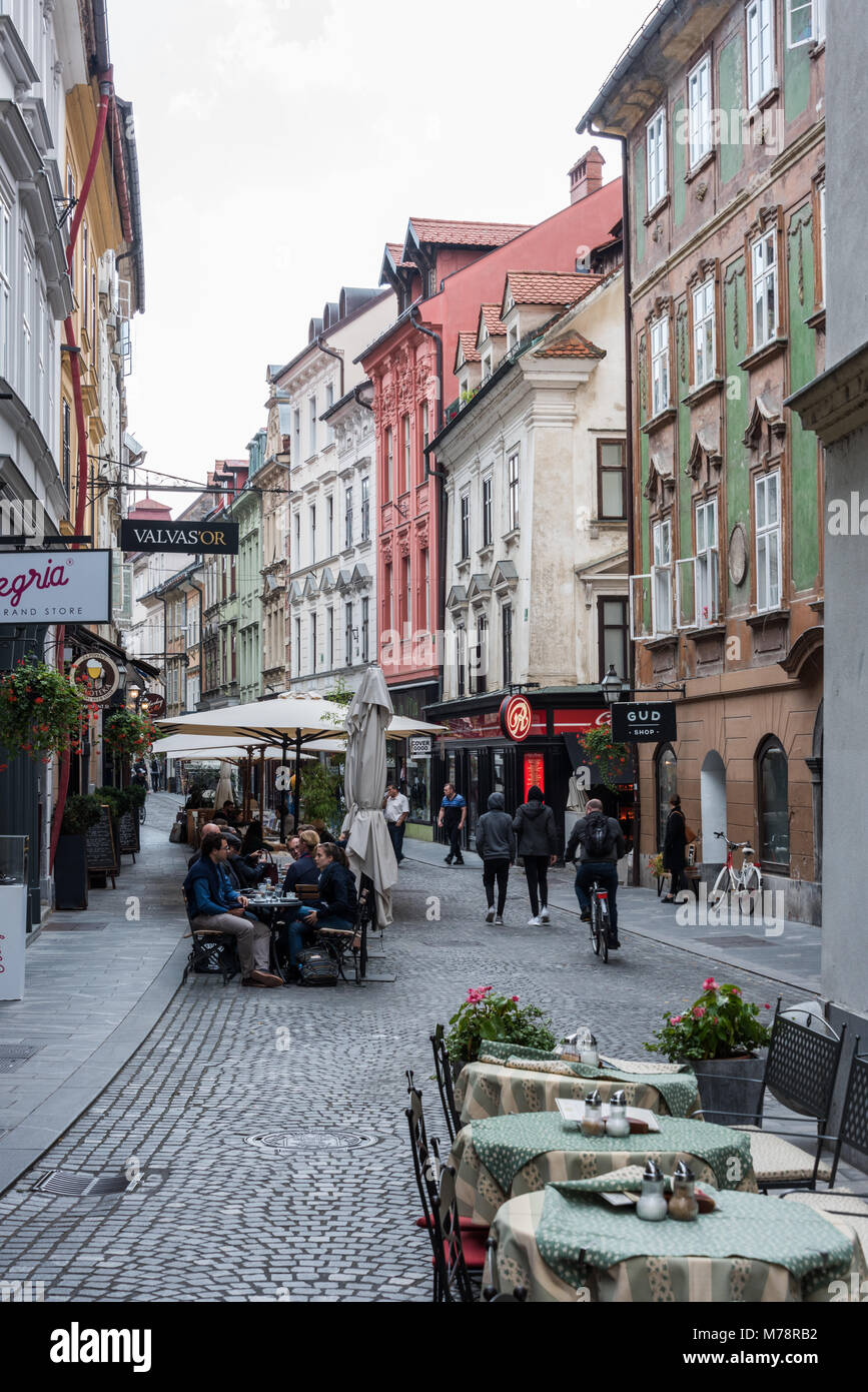 Shops and Restaurants, Stari Trg, Old Town, Ljubljana, Slovenia Stock ...