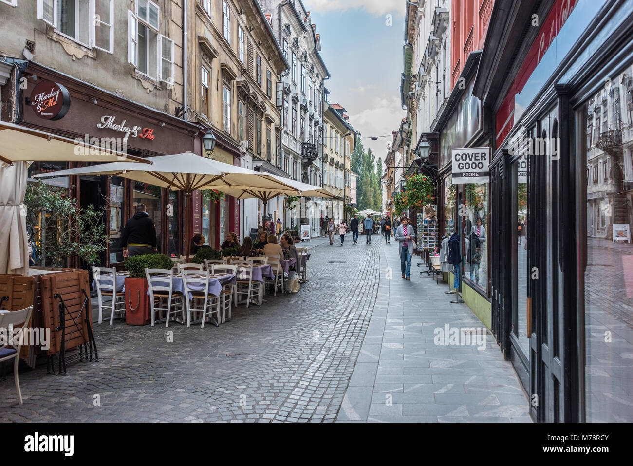 Shops and Restaurants, Stari Trg, Old Town, Ljubljana, Slovenia Stock ...