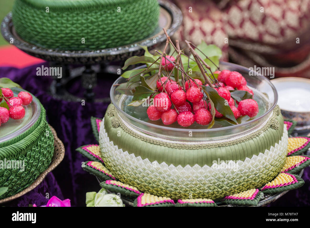 thai sweets like a red cheery at a Food market at the Santichaiparakan ...