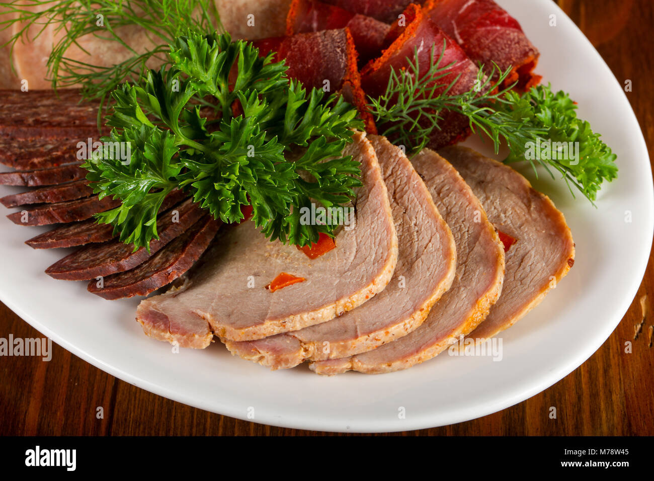 Meat plate - tongue, beef, chicken Stock Photo - Alamy
