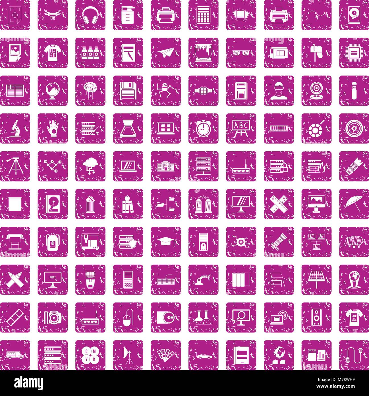 100 printer icons set grunge pink Stock Vector Image & Art - Alamy