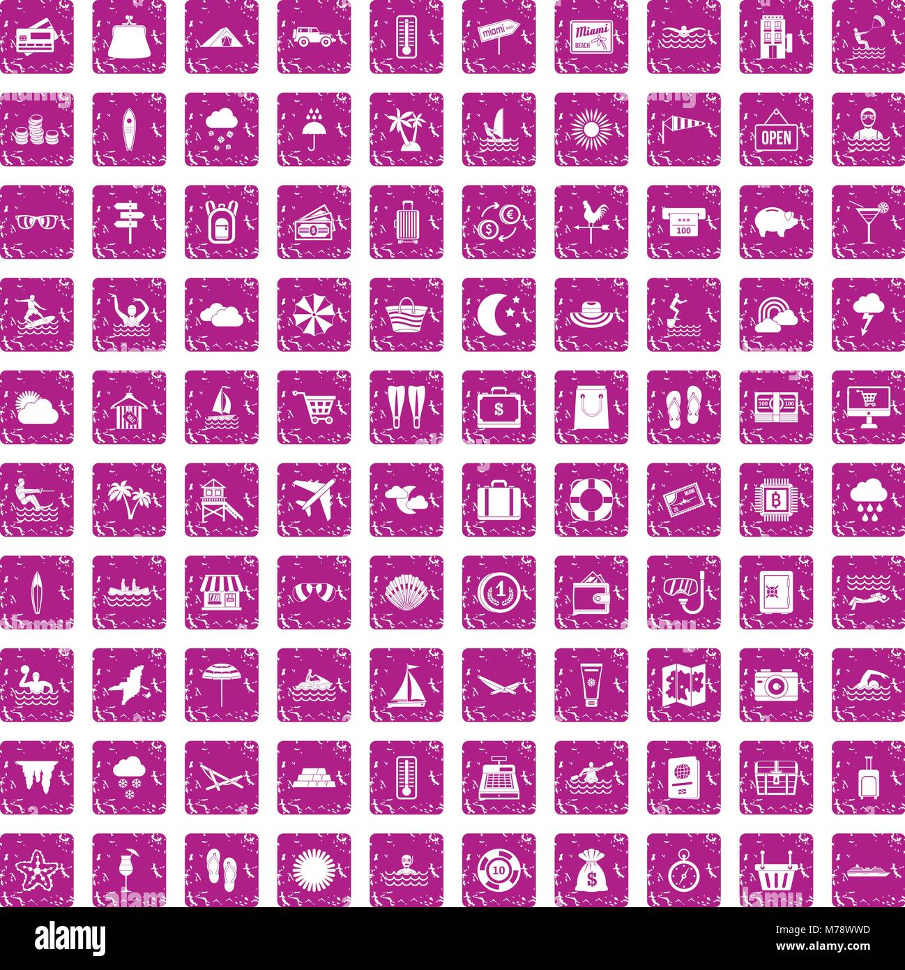 100 seaside resort icons set grunge pink Stock Vector Image & Art - Alamy