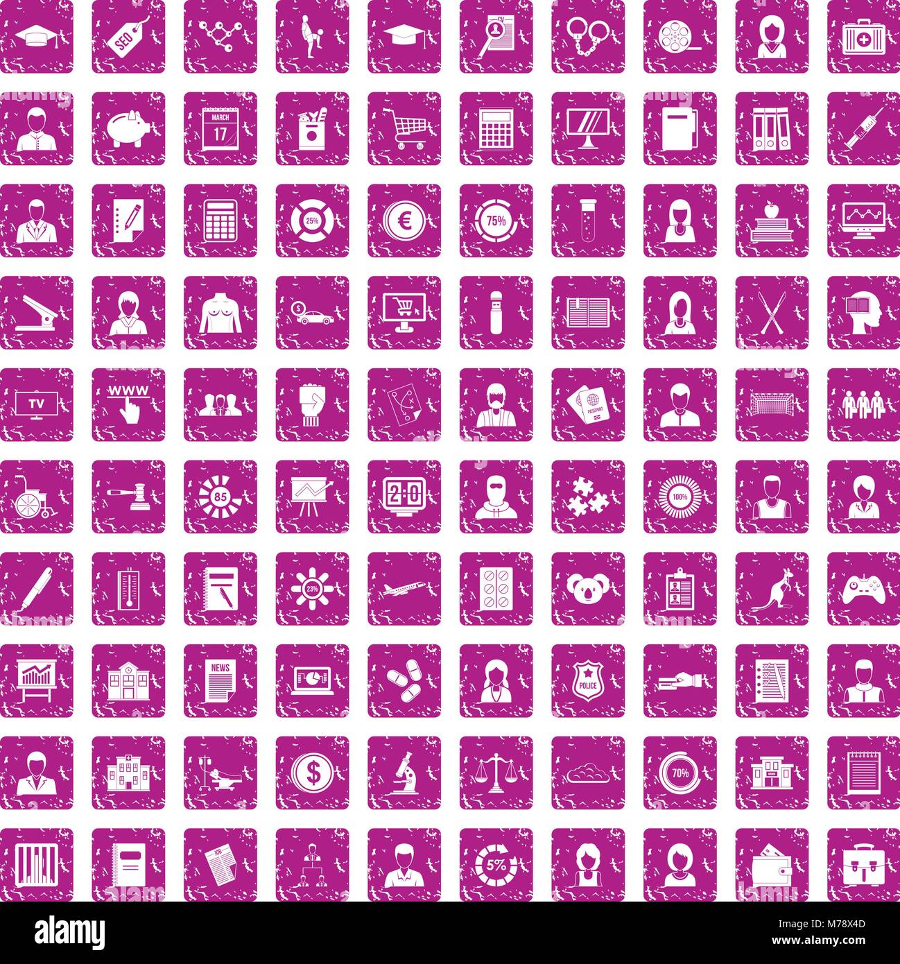 100 statistic data icons set grunge pink Stock Vector Image & Art - Alamy