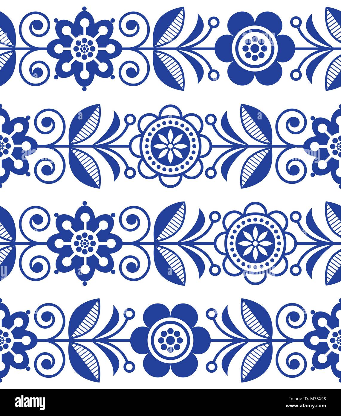 Folk art seamless pattern, vector floral repetitive design ...