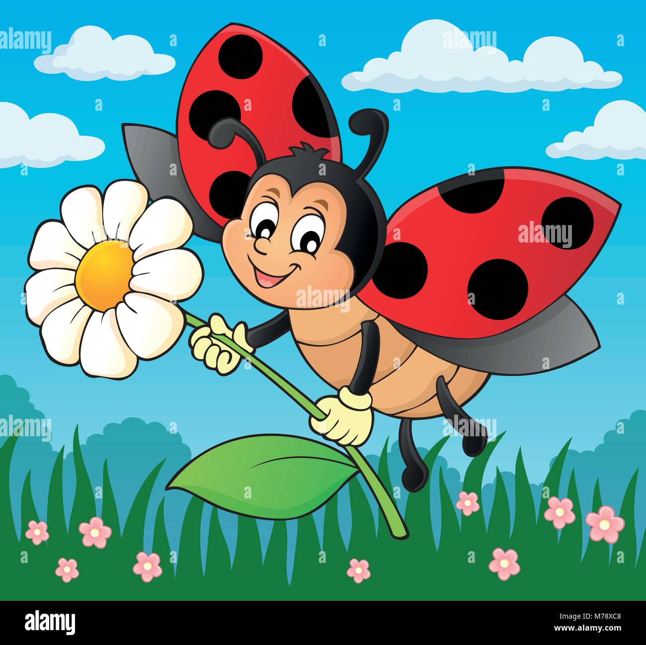 Ladybug holding flower theme image 2 - eps10 vector illustration Stock ...
