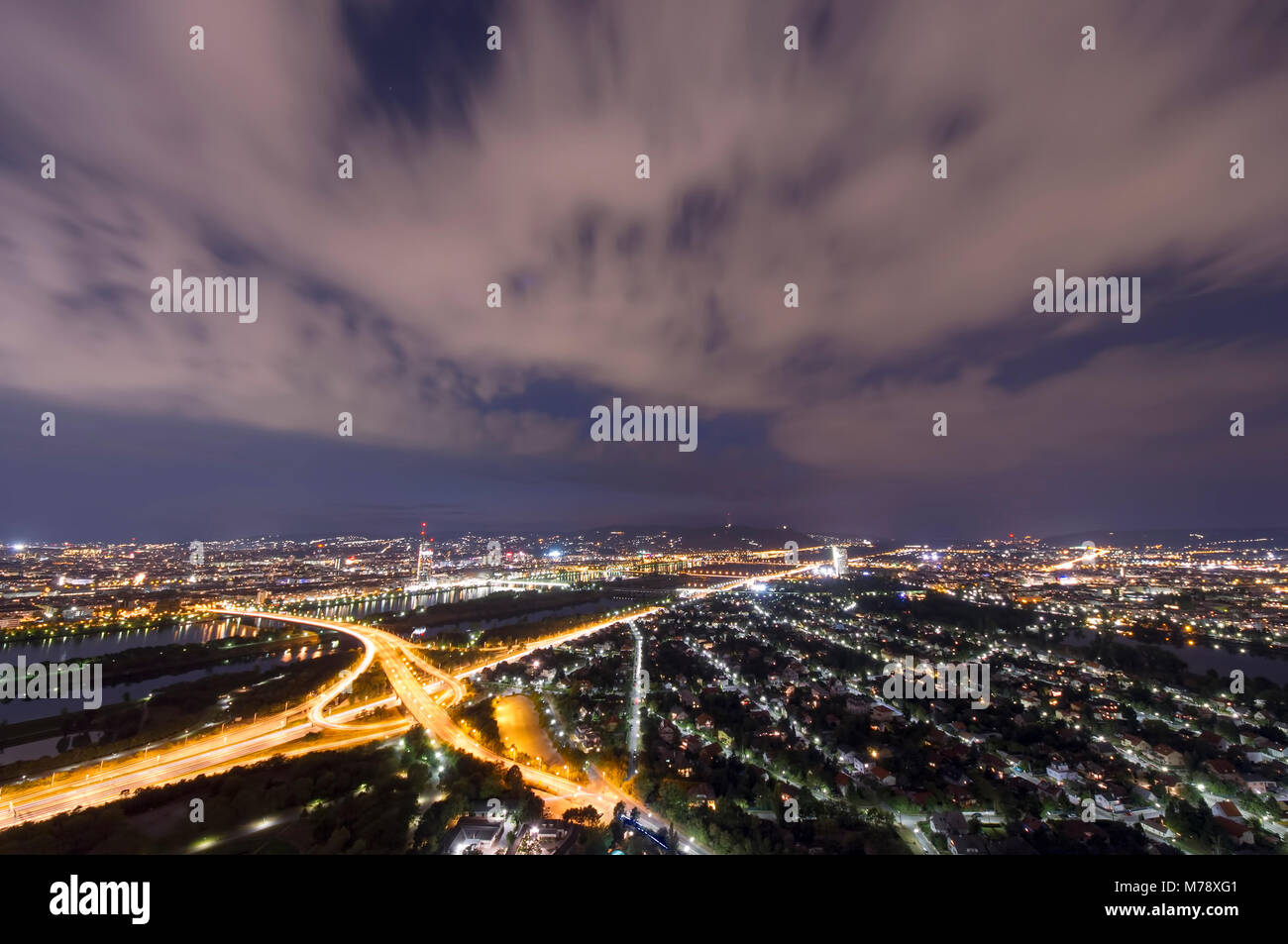 cityscape of Vienna city at night, aerial view. Austria Stock Photo - Alamy