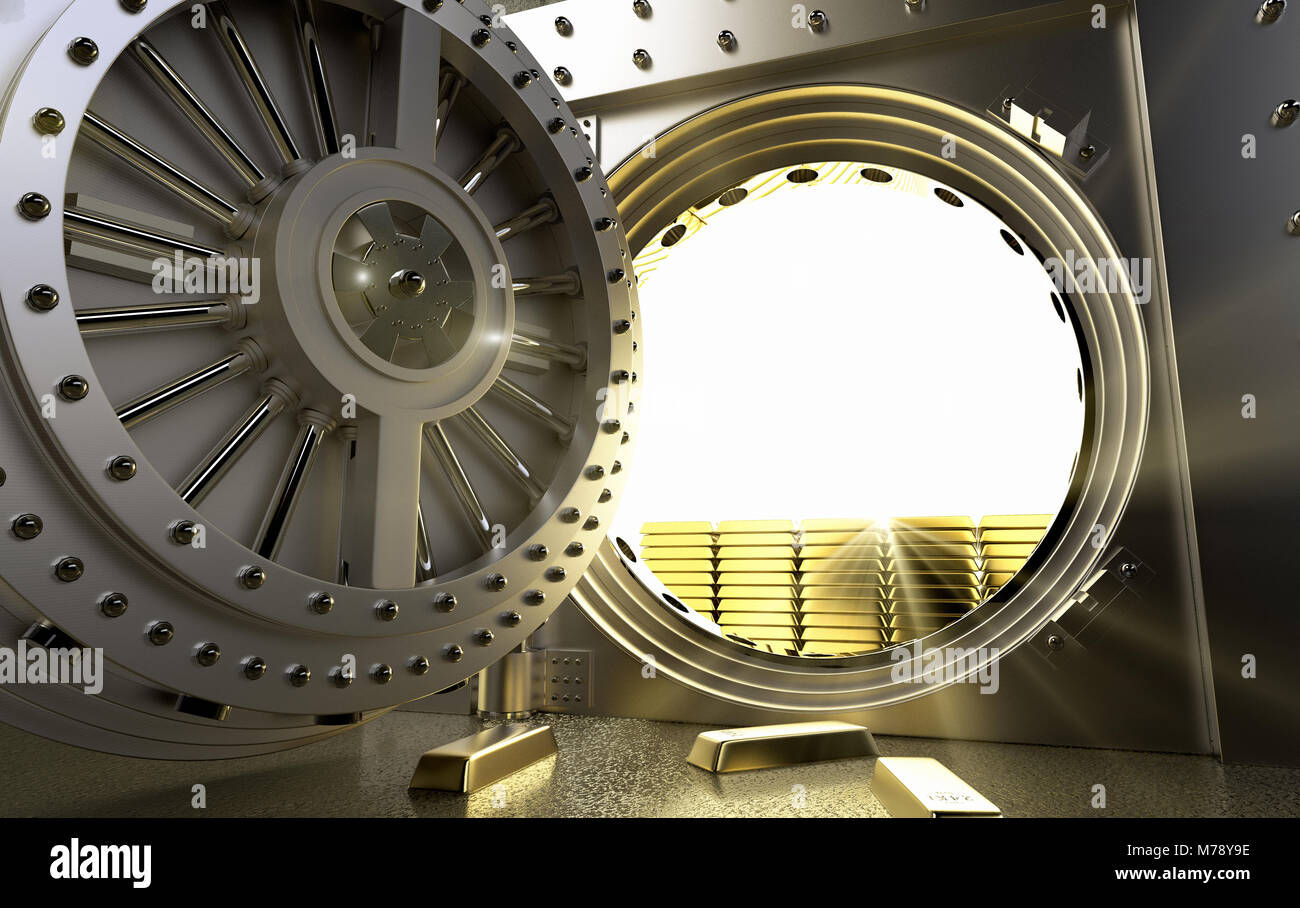 3D rendering of a bank Vault with gold bars inside Stock Photo - Alamy