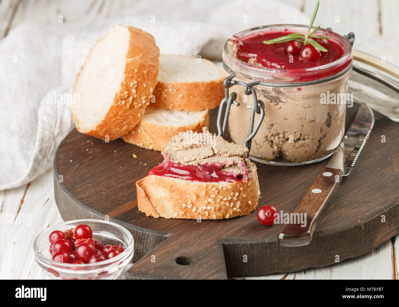 Fresh homemade chicken liver pate (rabbit, goose) with cranberry sauce ...