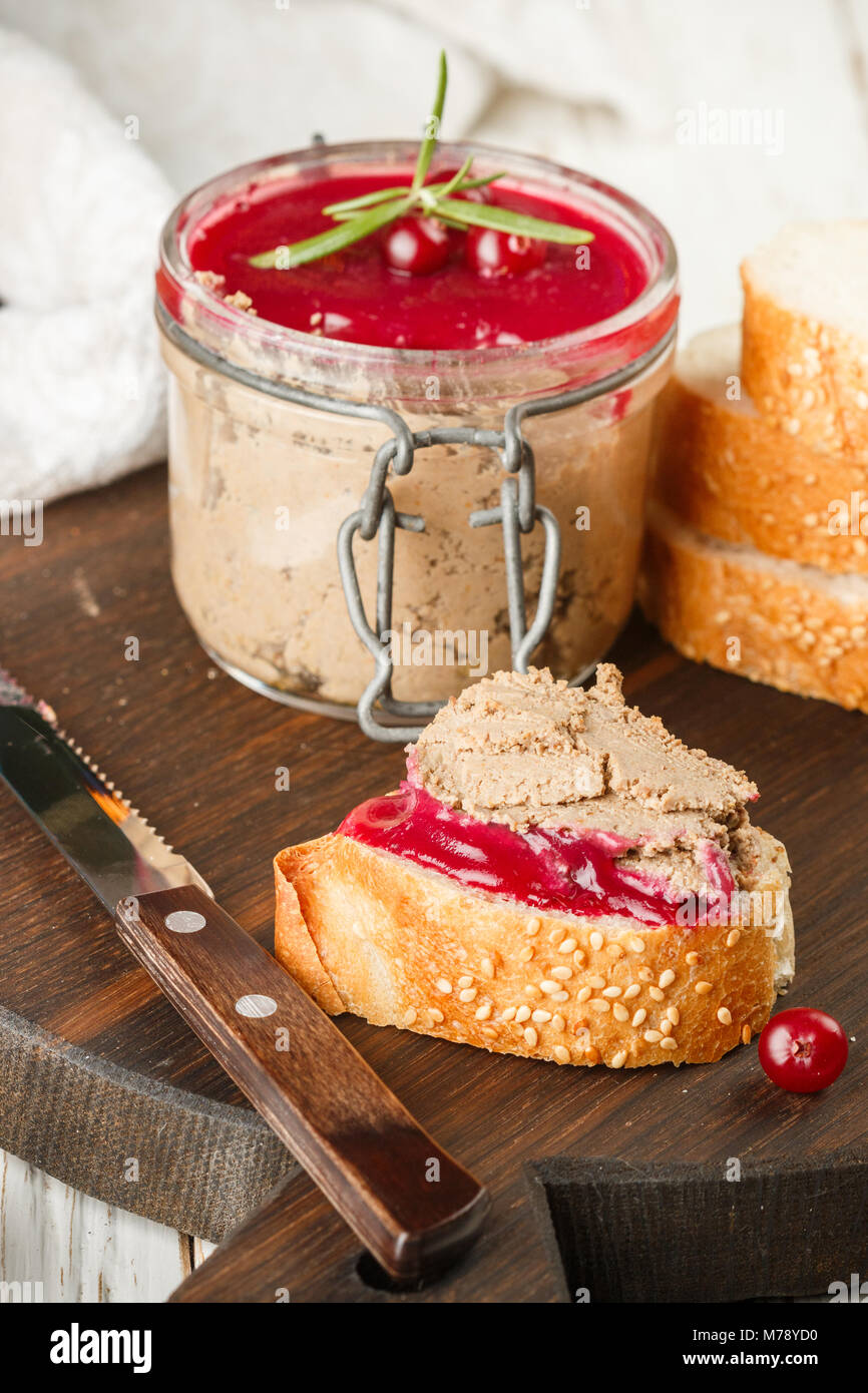 Fresh homemade chicken liver pate (rabbit, goose) with cranberry sauce ...