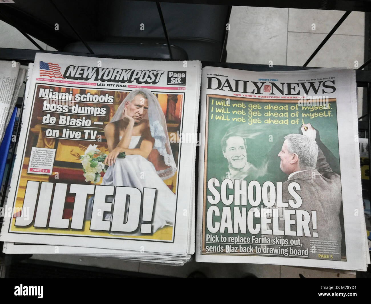 Front pages of New York newspapers on Friday, March 2, 2018 report on ...