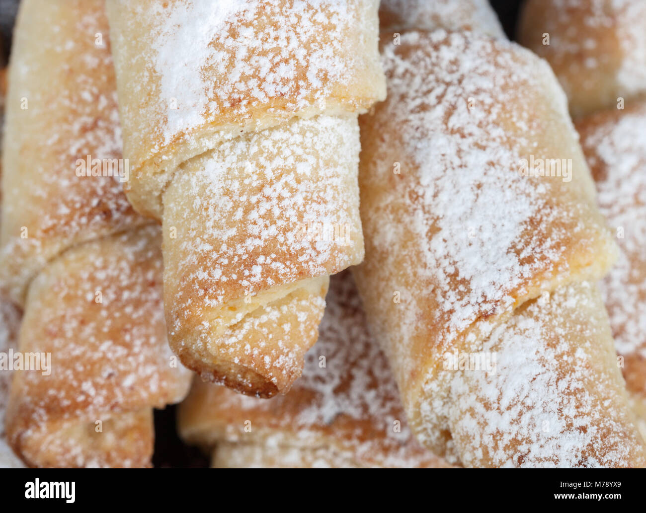 Rugelach with powdered sugar - a traditional European pastry. Dessert ...