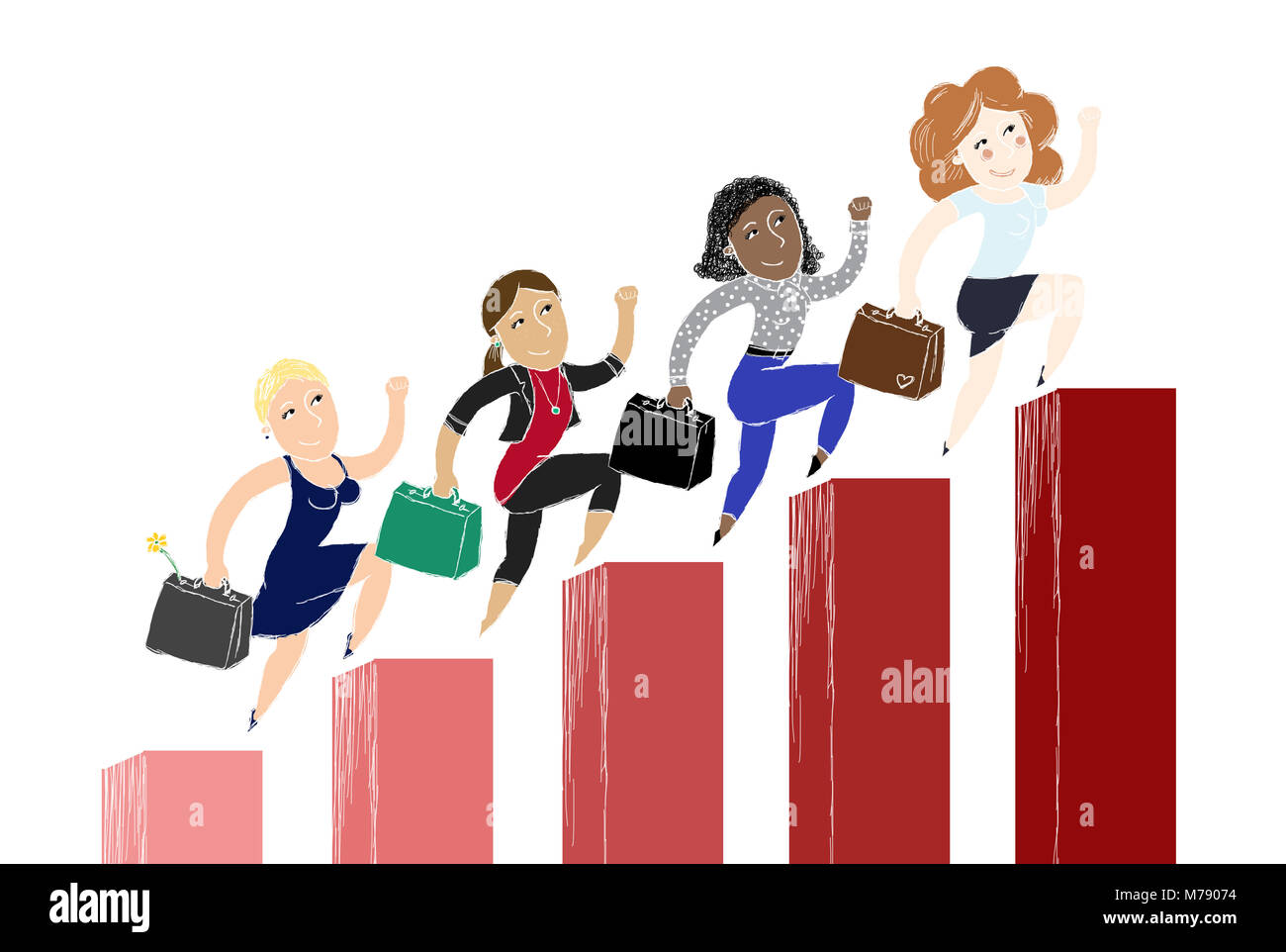 women of success, happy women climbing their career - illustration ...