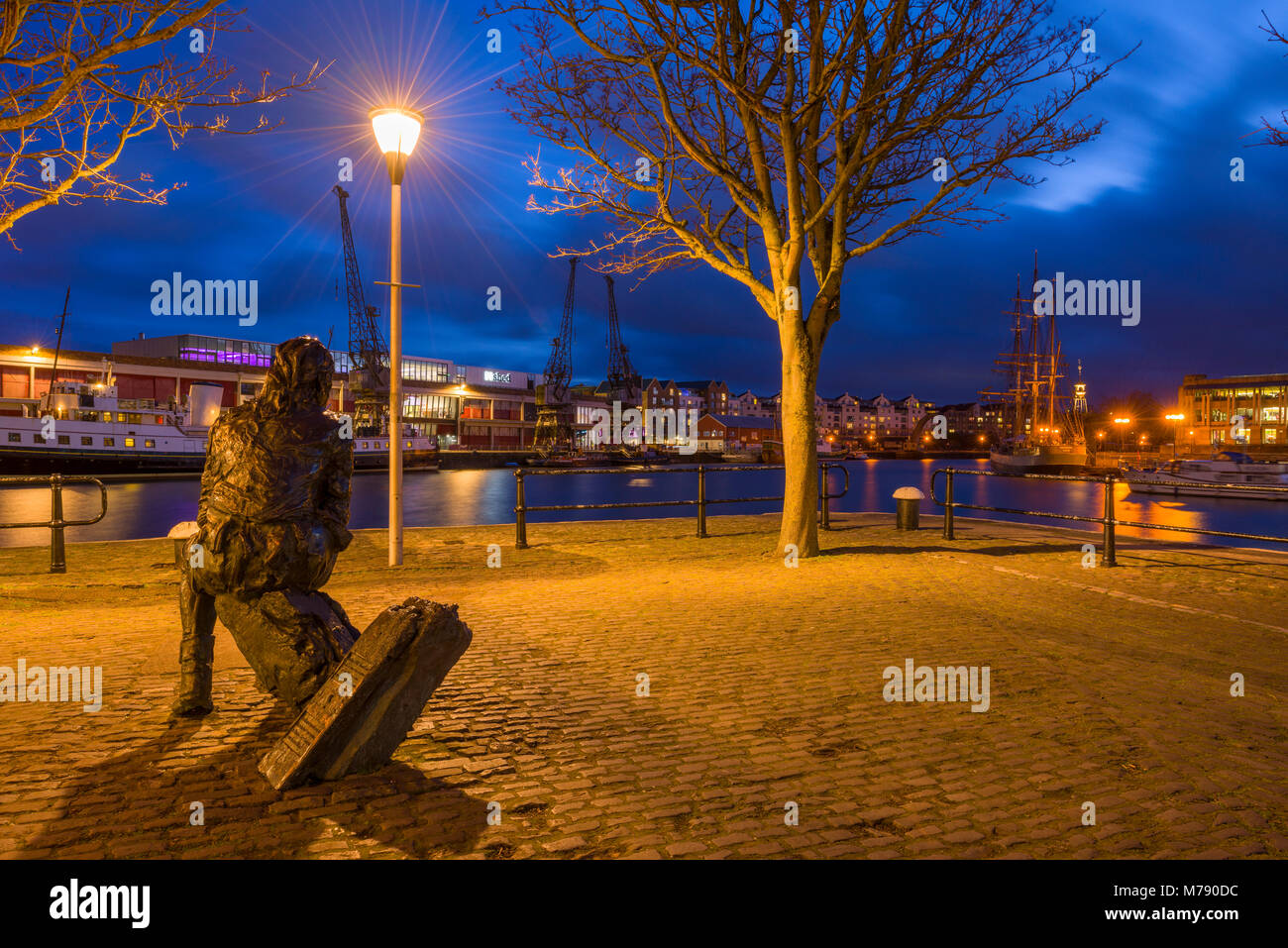 The bronze statue of John Cabot on Narrow Quay overlooking the Bristol ...
