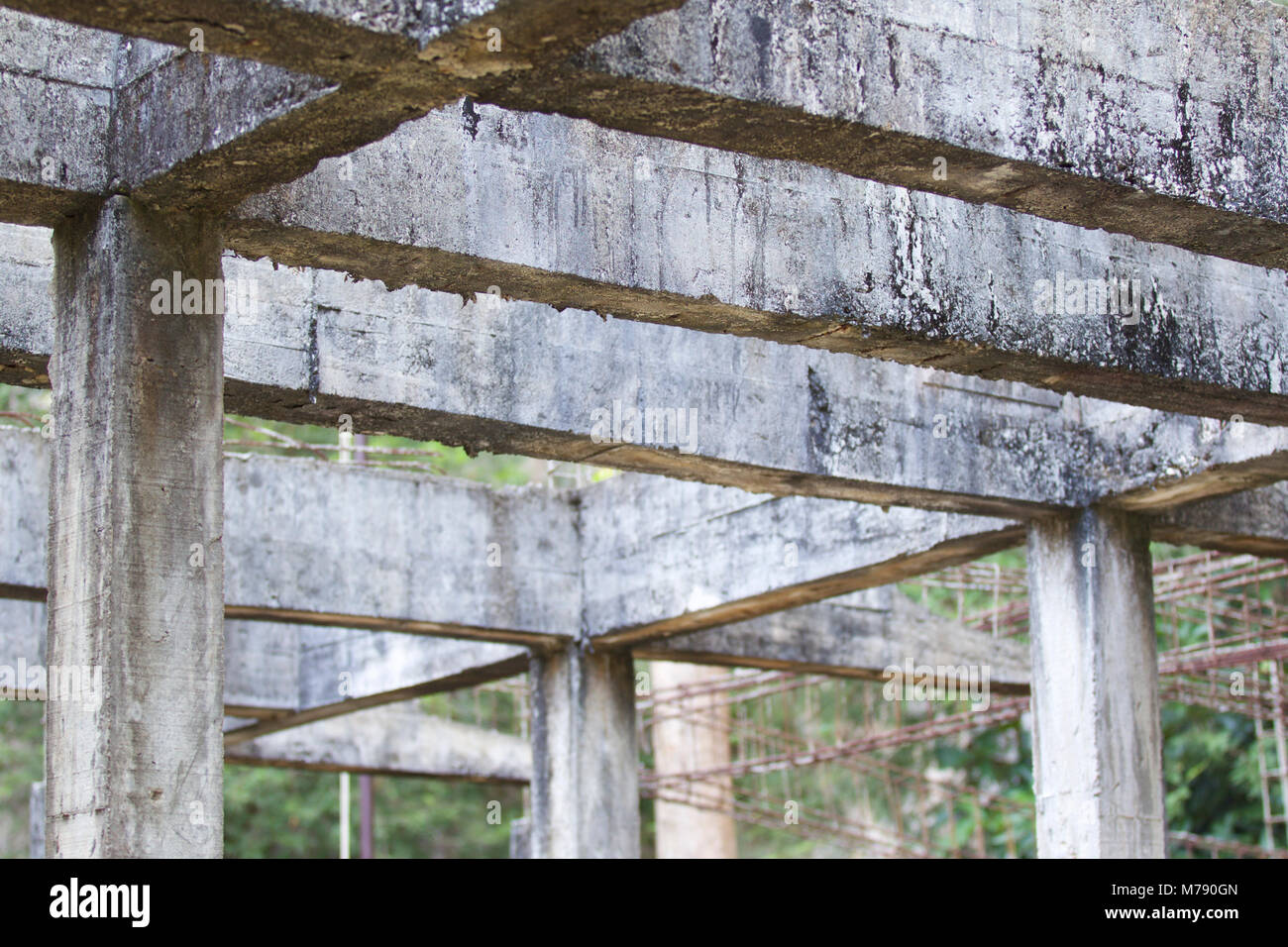 Old abandoned building reinforced concrete structures in the jungle ...